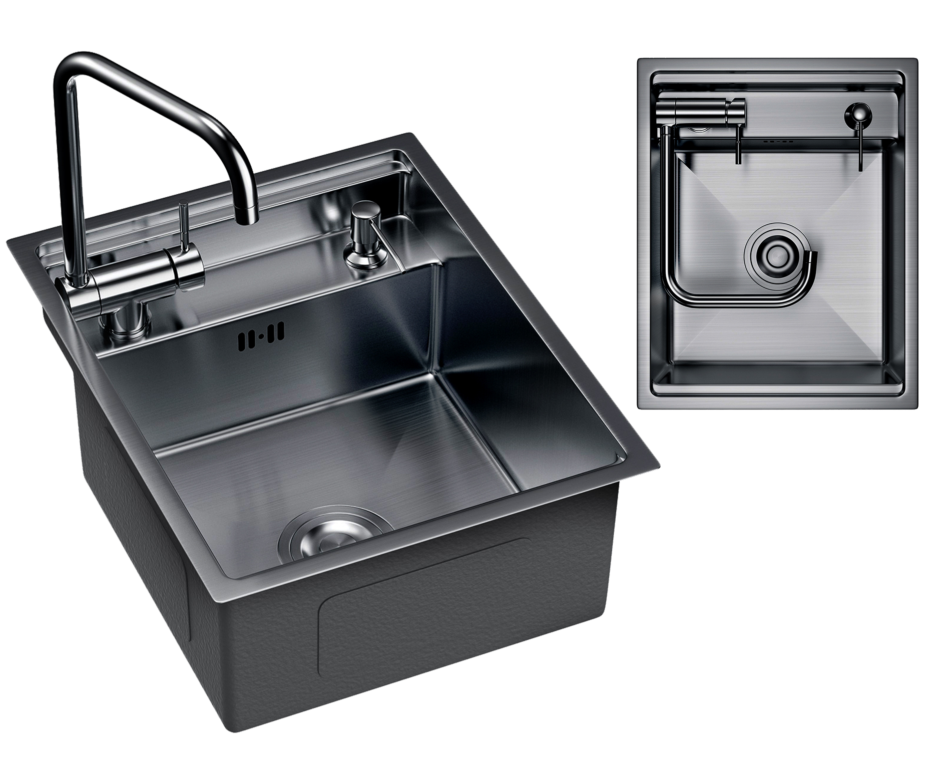 Évier en acier inoxydable ERI40 noir métallique avec couvercle ...