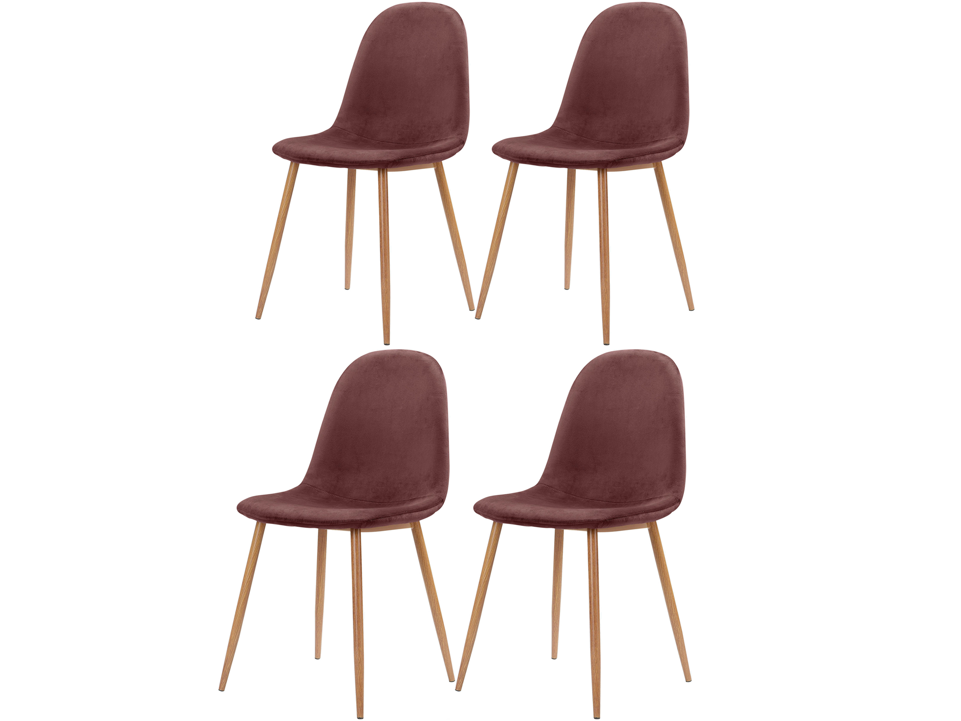 Juego de 4 sillas de comedor en terciopelo rosa con patas de metal ...