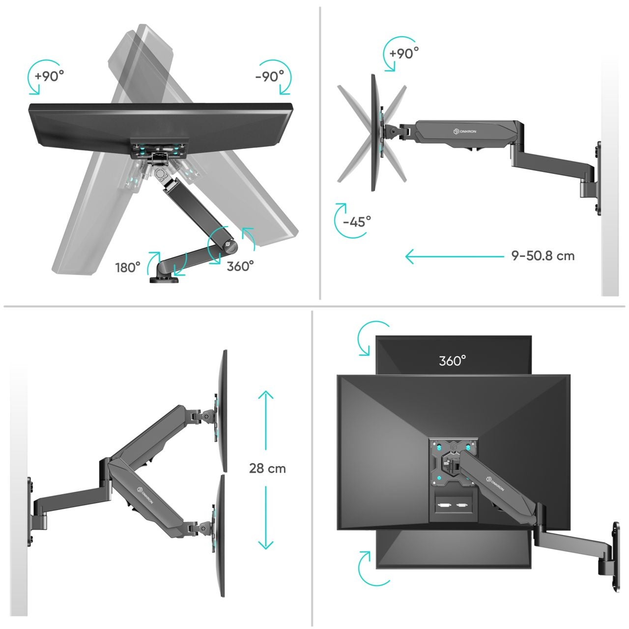 ONKRON Support Mural Ecran PC 13-34", TV jusqu'à 8 kg - Bras Articulé ...