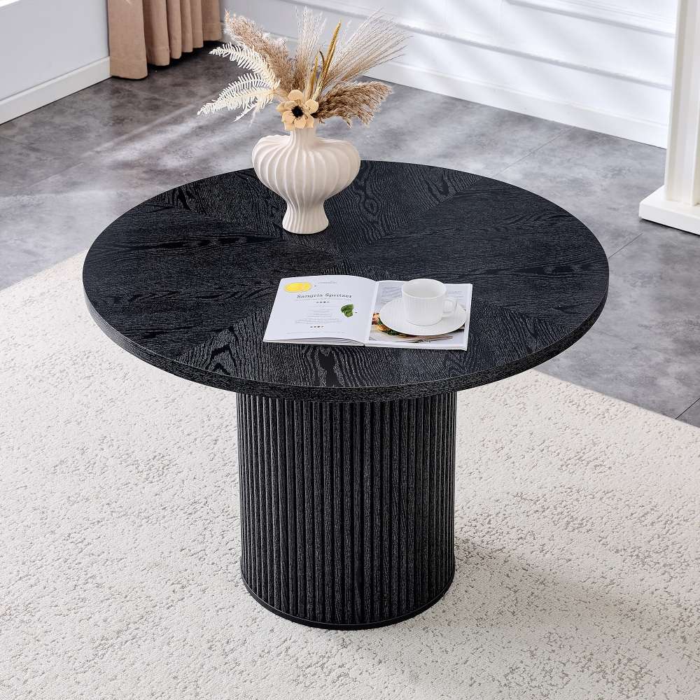 Table ronde 100 cm en MDF pour 4-6 pers., plateau 4 segments motif bois ...