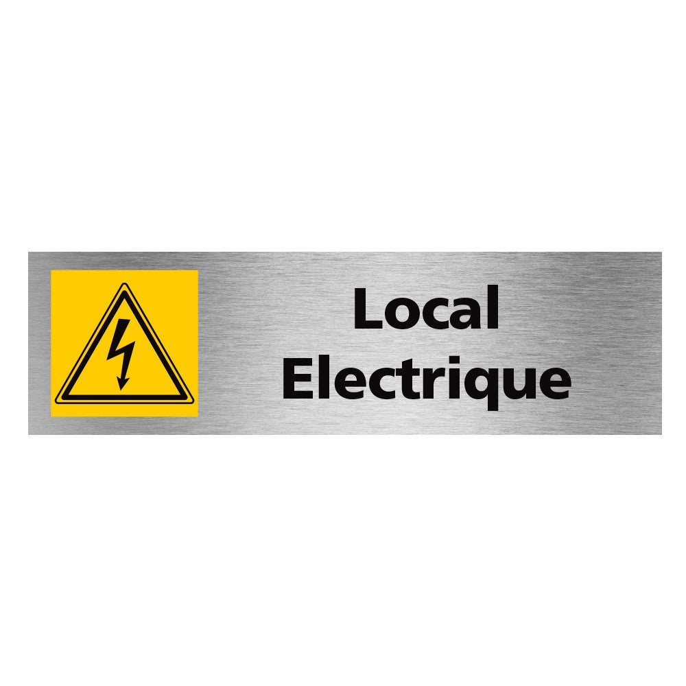 Plaque de porte Local Electrique, 170x50 mm (17x5 cm), aluminium brossé ...