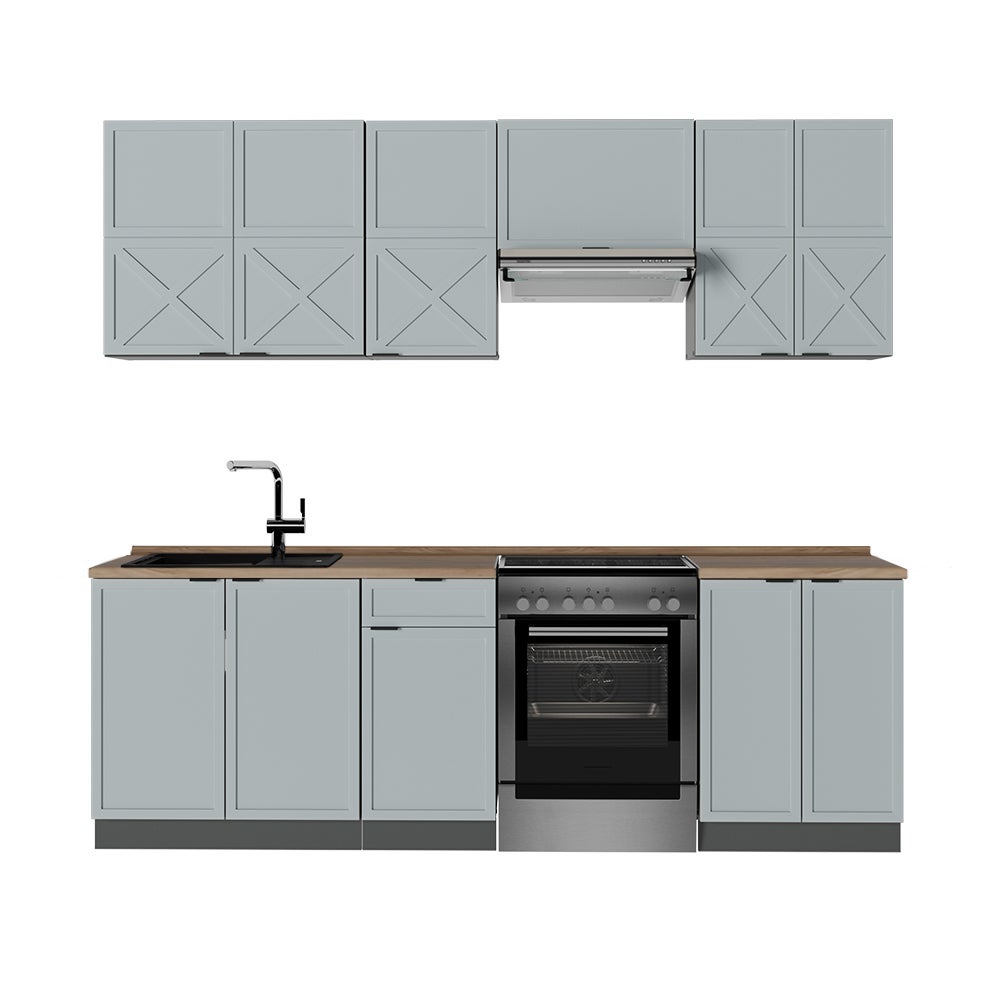 Vicco Mueble de cocina Fame-Line, Azul claro/gris antracita, 240 cm ...