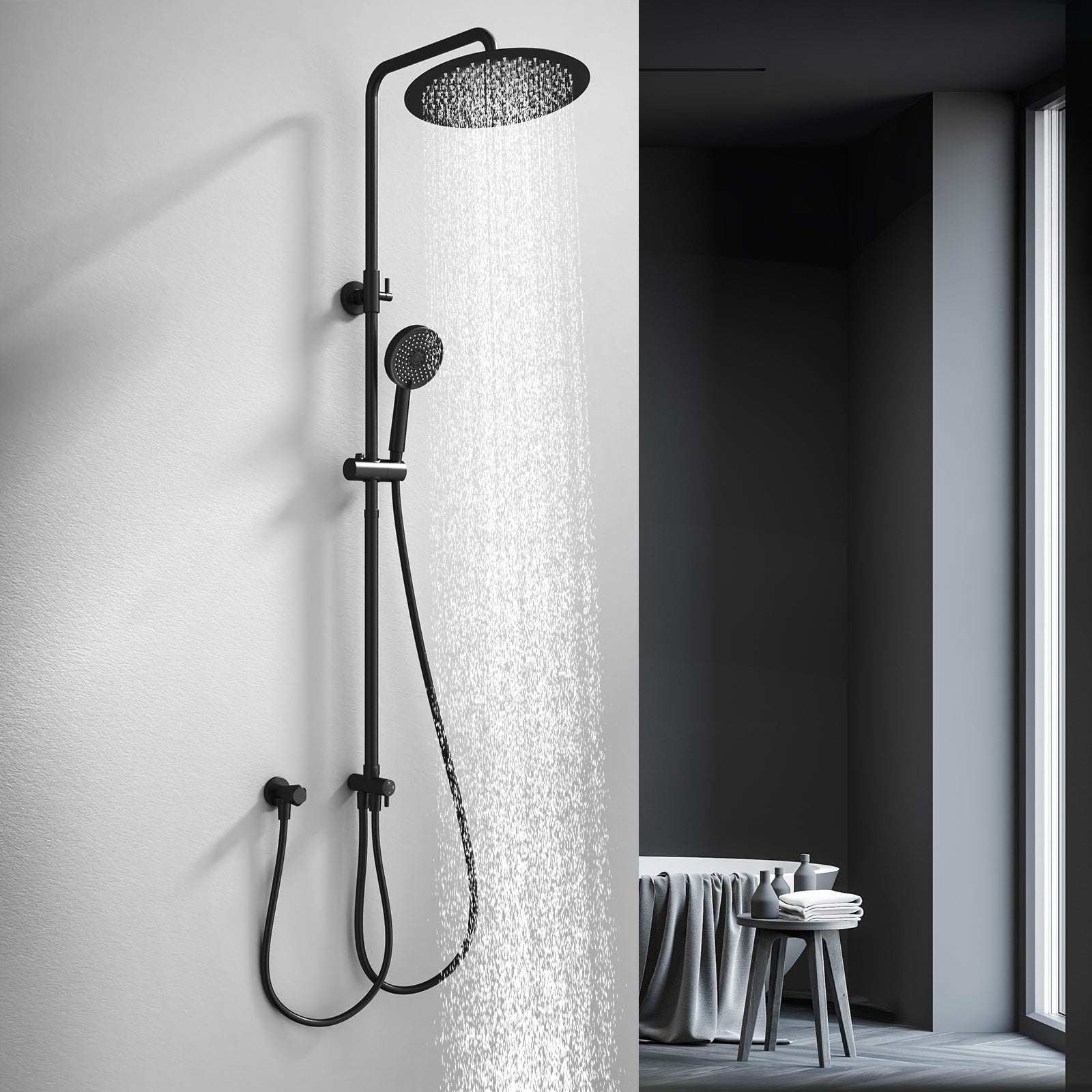 Columna de ducha negra 12" ultrafina en acero inoxidable SUS304 ...