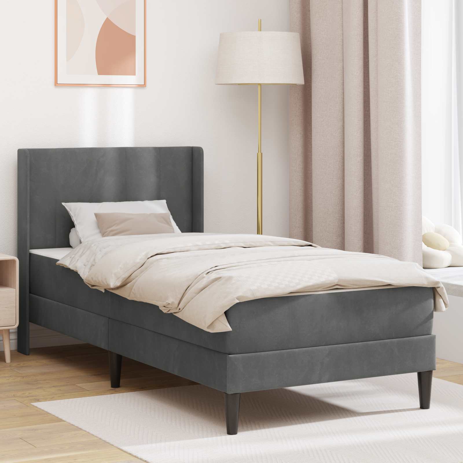 Estructura de cama Gris oscuro 100 x 200 cm Terciopelo | Leroy Merlin