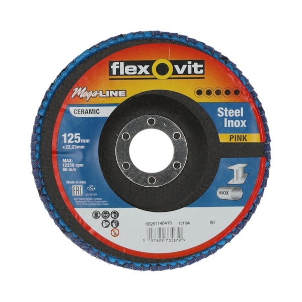 Disque à lamelles MEGA-LINE ROSE - Ø 125 mm - Grain 80 - FLEXOVIT | Leroy Merlin