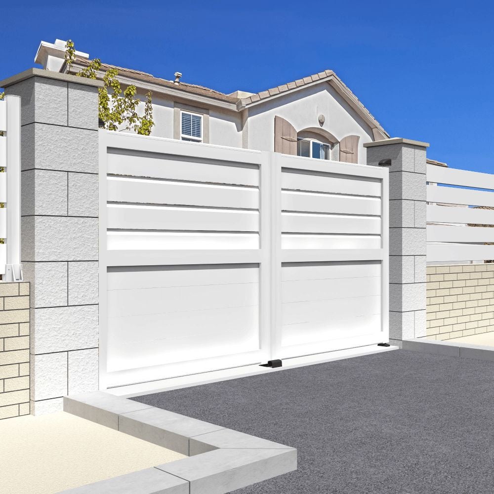 Portail double battant motorisé mixte L 4000 x H 1937 mm (Blanc RAL ...