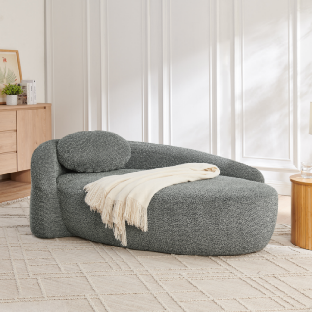 Canapé en peluche teddy, design arrondi, 67×38×24,5 cm, gris foncé ...