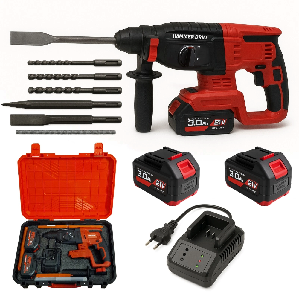 Martello Demolitore Trapano Perforatore 21V Batteria 3 in 1 Valigetta ...
