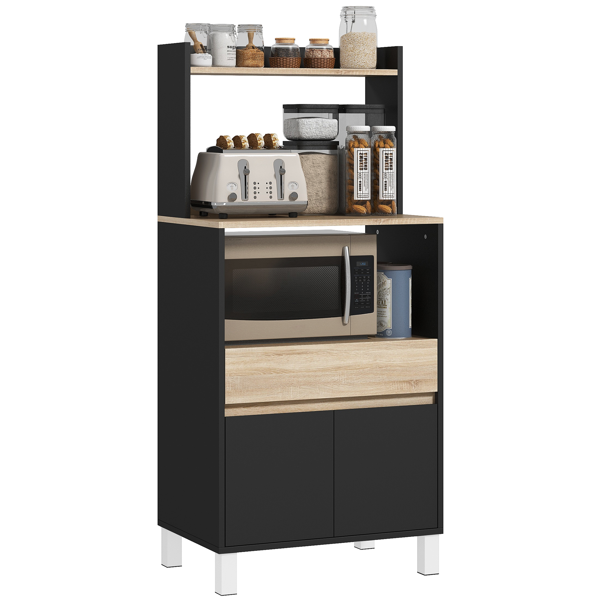 Meuble micro onde, buffet cuisine avec placard tiroir étagère supérieur ...