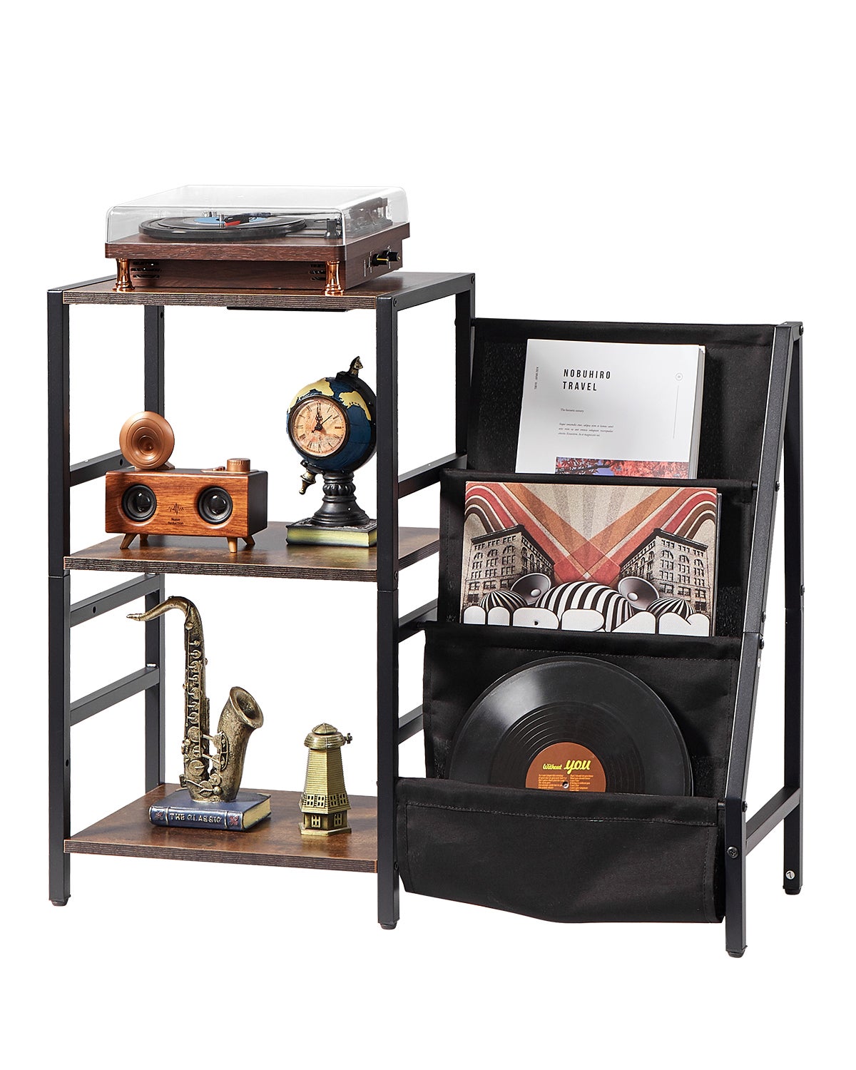 Meuble vinyles 3 niveaux,VEVOR support tourne-disque avec station de ...