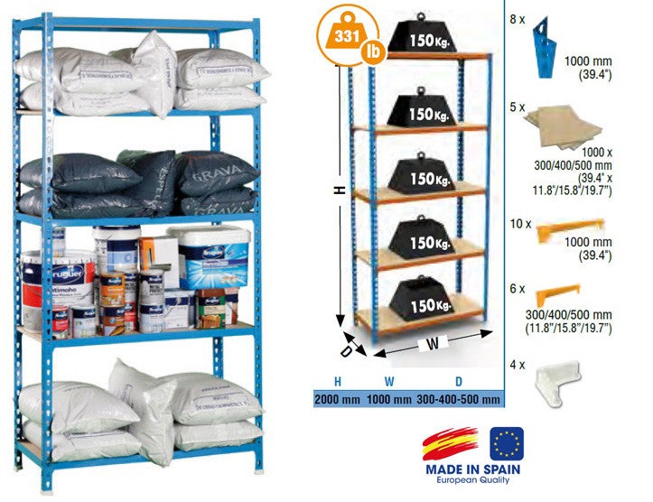 SimonRack - Etagère de rangement 2000x1000x300mm Bleu bois Charge 150Kg - Maderclick PLUS 5/300 ...
