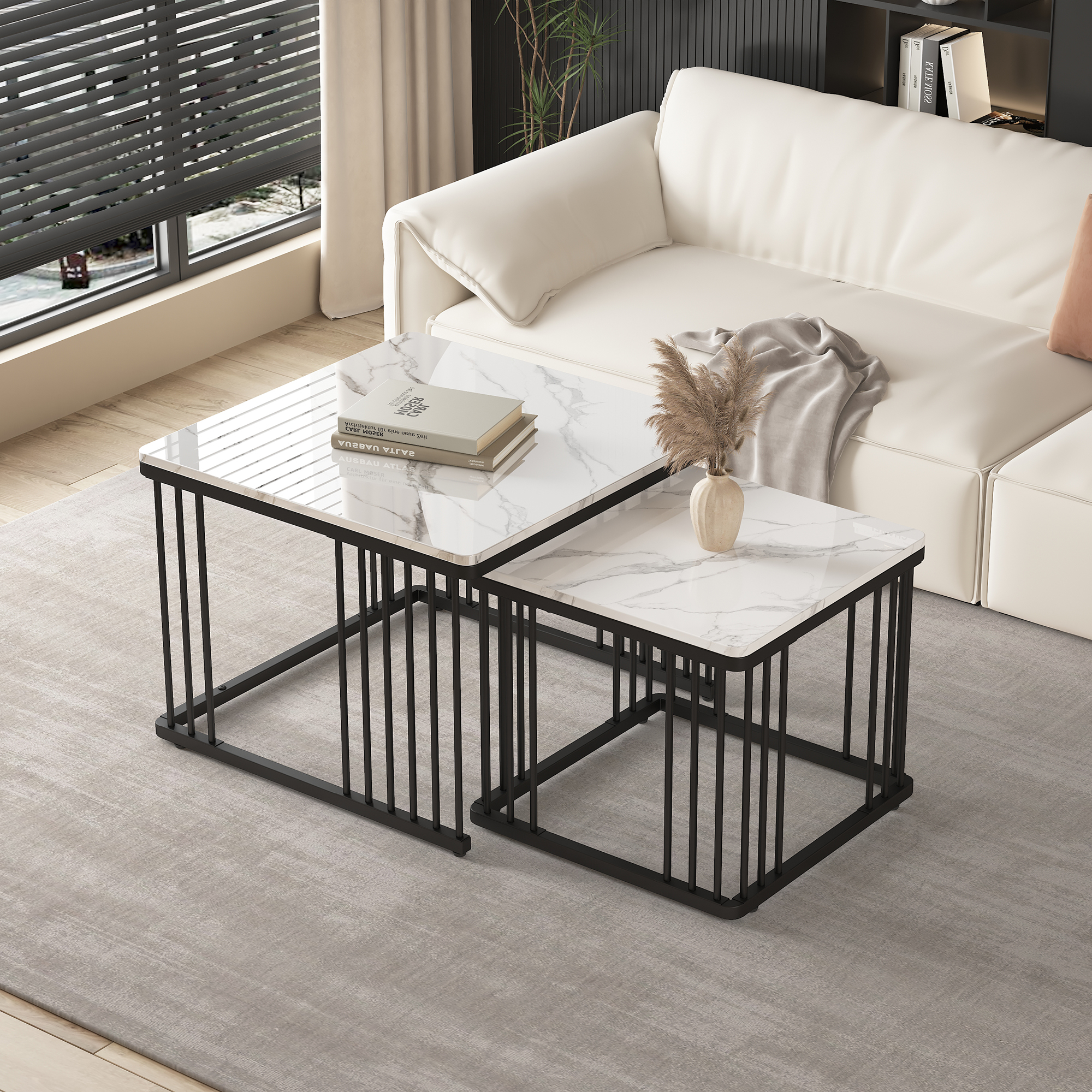 Ensemble de deux tables basses élégantes, taille de table carrée 60*60 ... Ensemble de deux tables basses élégantes, taille de table carrée 60*60 ...
