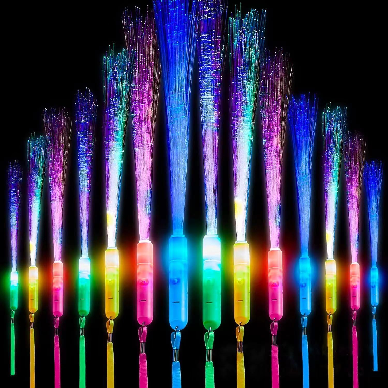 12PCS Bâton lumineux en fibre - Multicolores Bâtons lumineux - 3 Modes ...