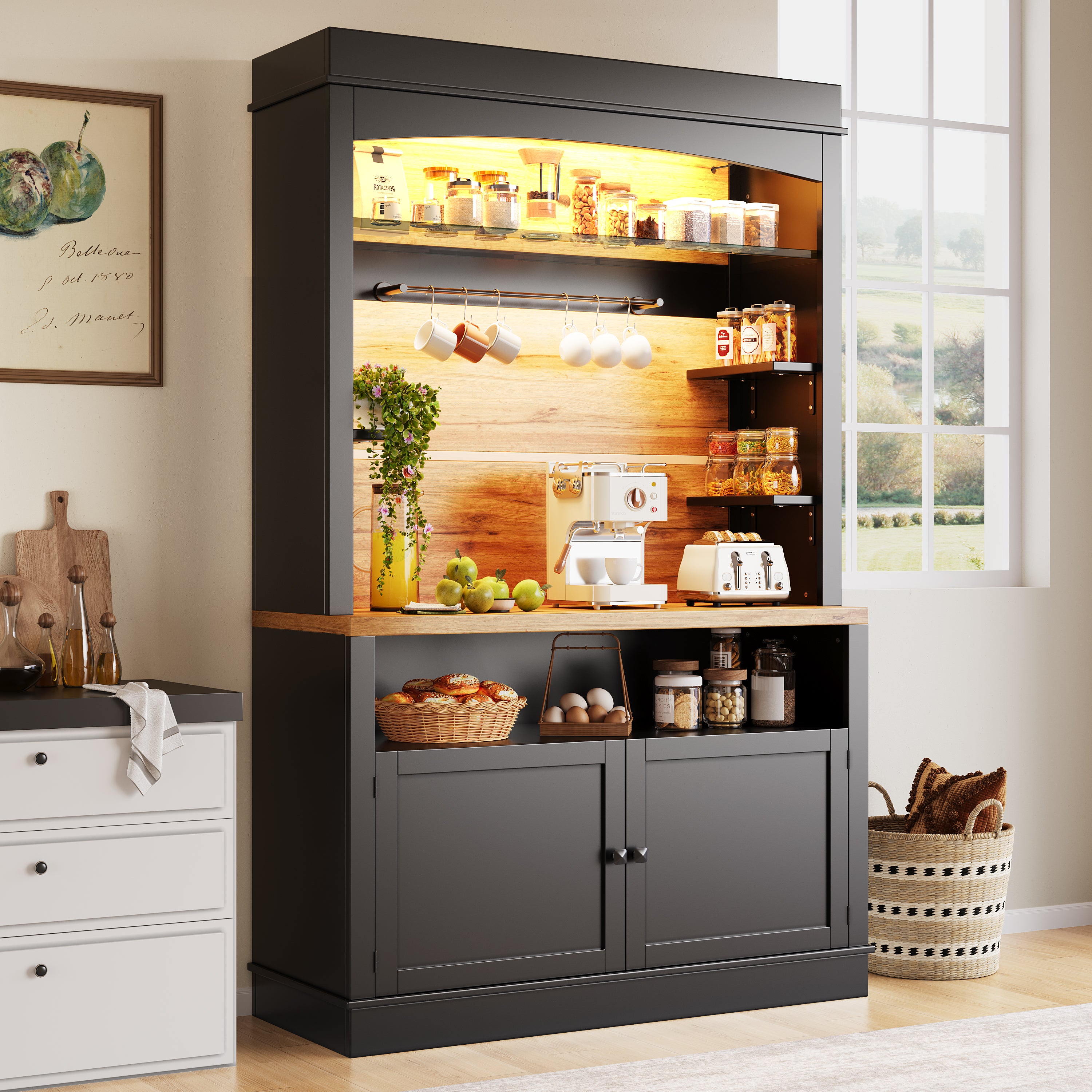 Buffet de cuisine avec 2 portes et étagères de rangement - 107 x 43 x ...