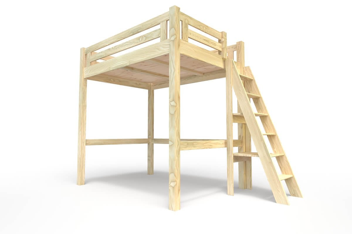 Lit Mezzanine adulte 120x200 bois + échelle hauteur réglable Alpage ...