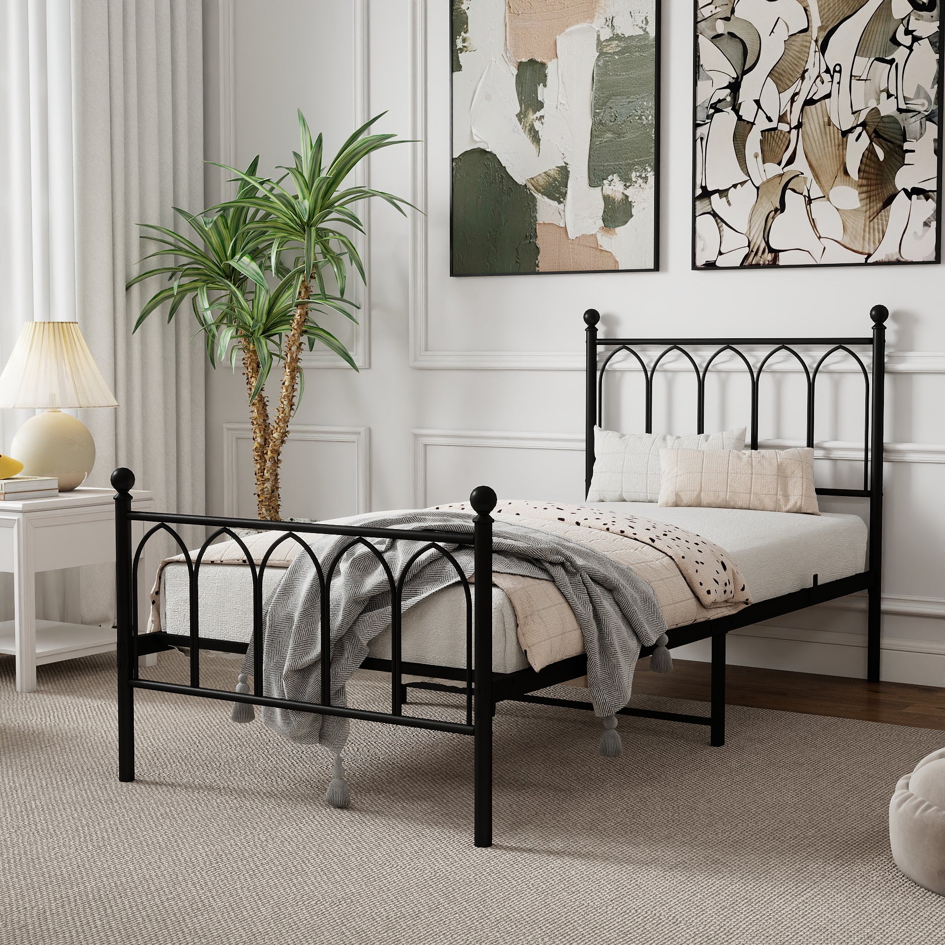 Lit Minimaliste 90x200 cm - Lit Simple en Métal Noir pour Chambre ou ...