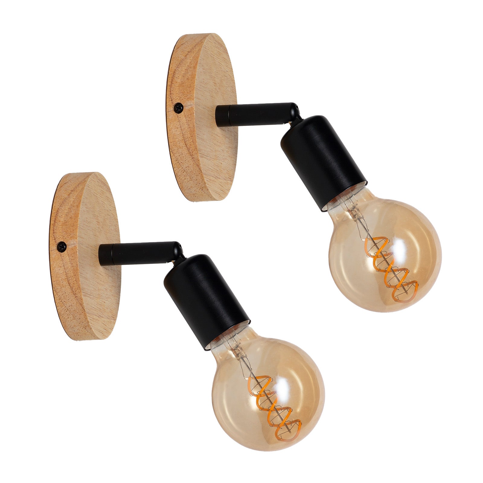 Pack de 2 Apliques de Pared Giratorios de Madera con Casquillo E27 ...