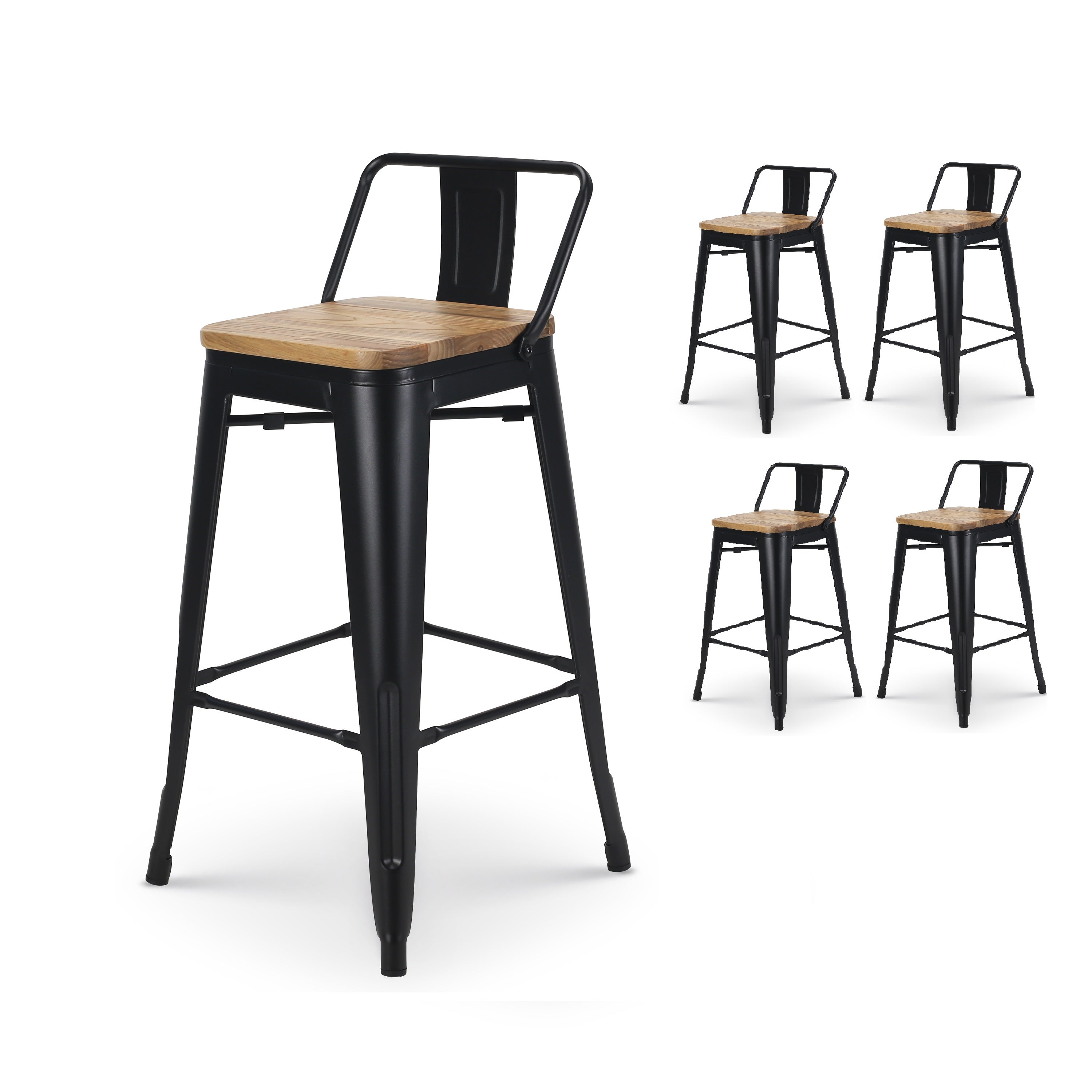 KOSMI - Conjunto de 4 taburetes de bar estilo industrial en metal negro ...