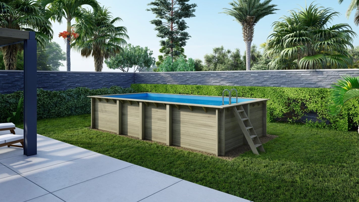 Piscina in legno Aqua 7x3,75 - H.1,45 m su profilo da cementare ...