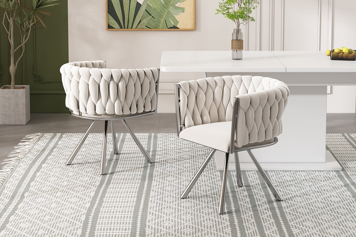 Lot de 2 chaises pivotantes en velours avec accoudoirs - pieds en métal ...