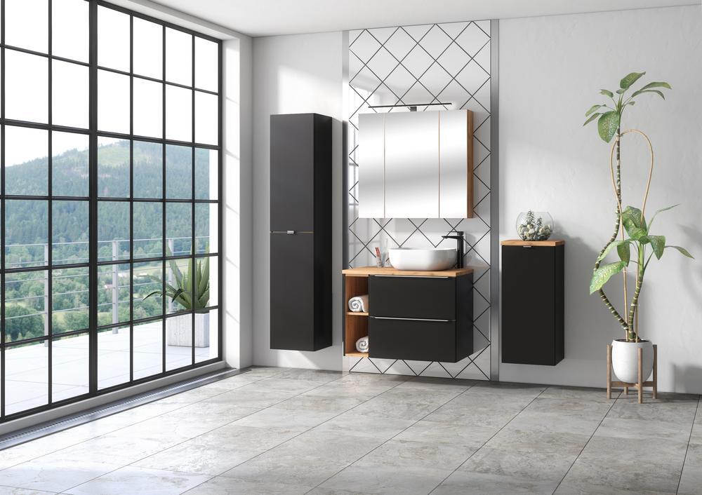 Meuble bas de salle de bain avec panier à linge inclus - Chêne ...