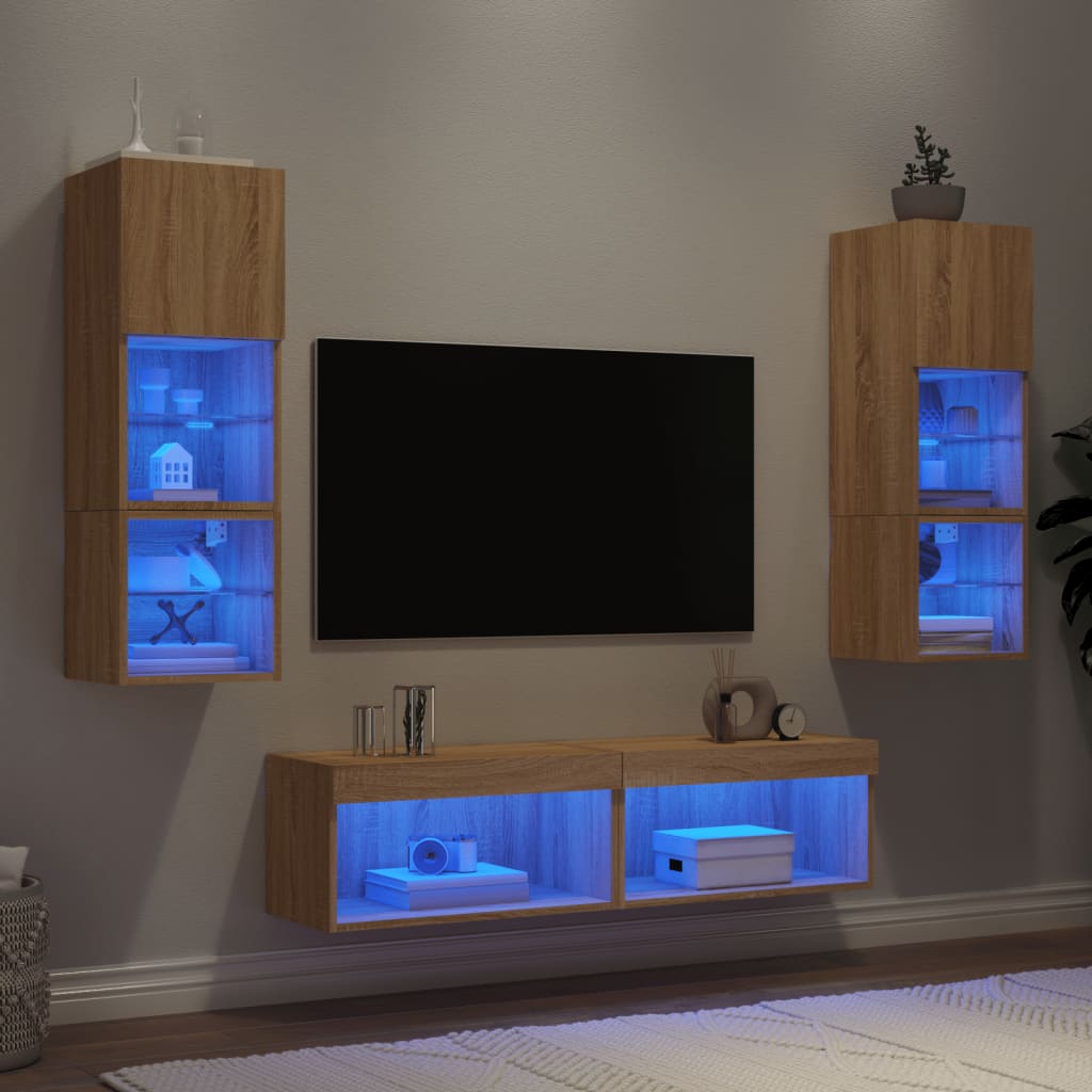 Muebles de pared para TV con LED 6 piezas de madera contrachapada de ...