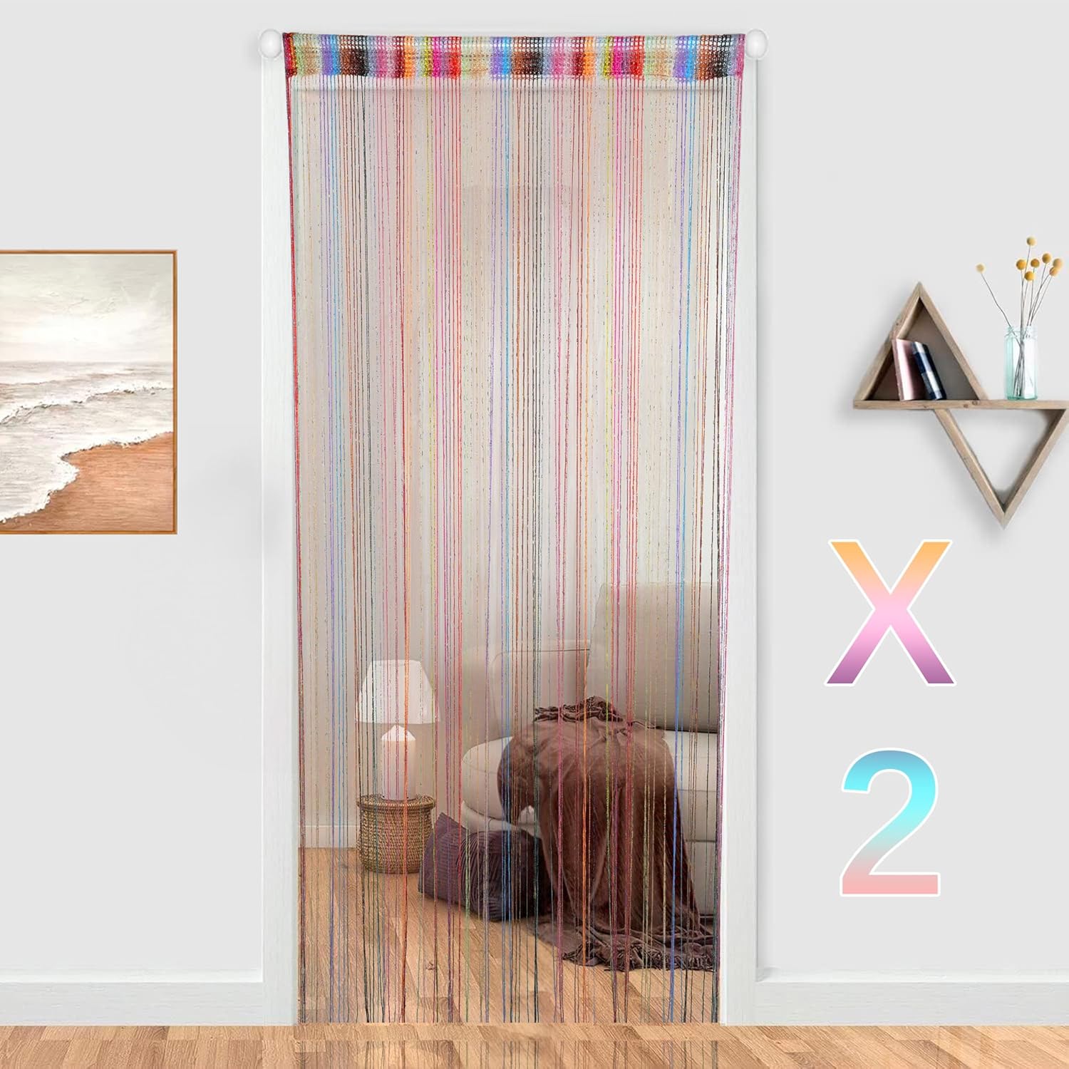 Lot de 2 rideaux à fils pailletés 100 x 200 cm Décoration à franges ...