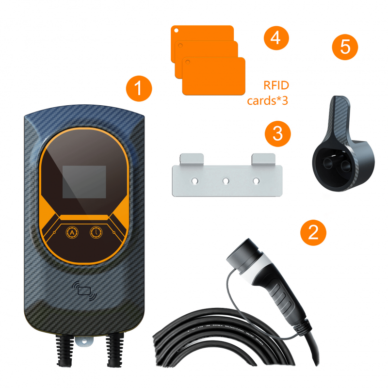 Borne de recharge connectée triphasé 22 kW 32A - Prise T2 - Noir/Orange ...