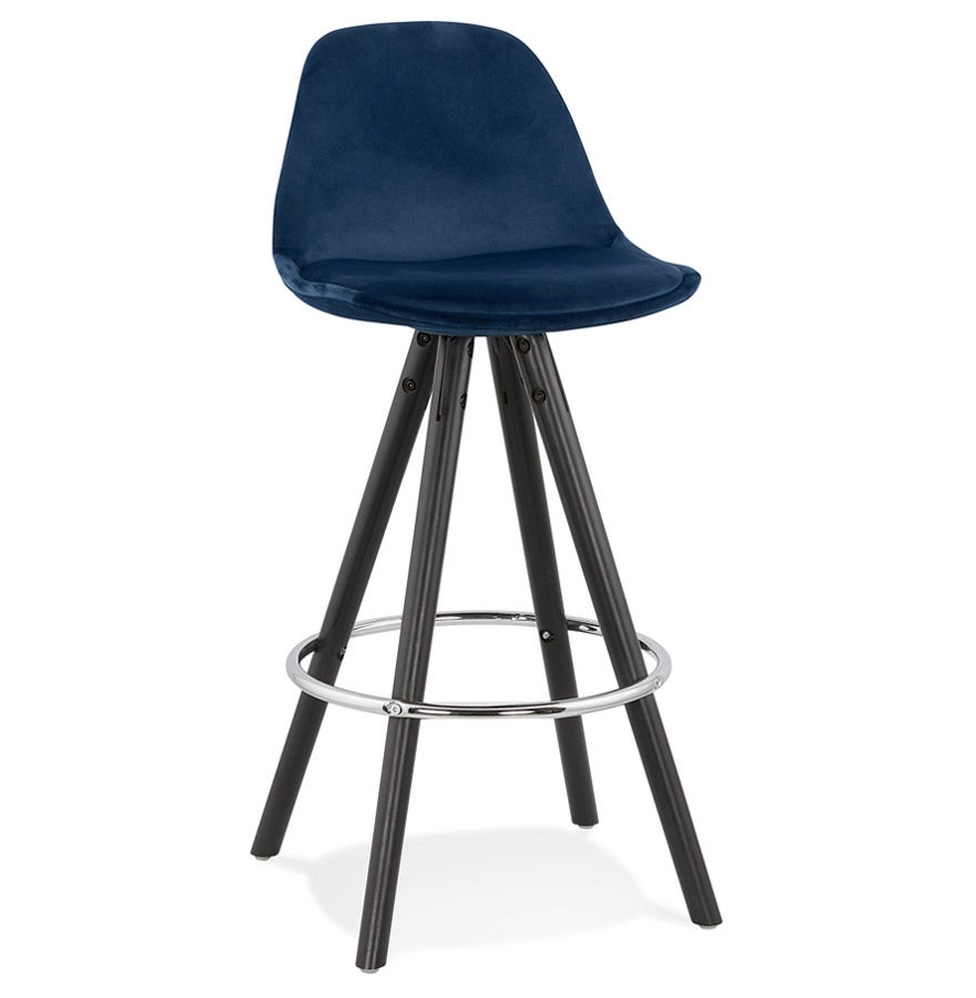Tabouret snack mi-hauteur 'SPIRIT MINI' en velours bleu et pieds en ...
