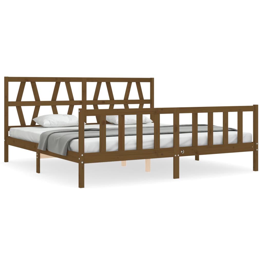 Lit double | Lit adulte | Cadre de lit et tête de lit marron miel Super ...