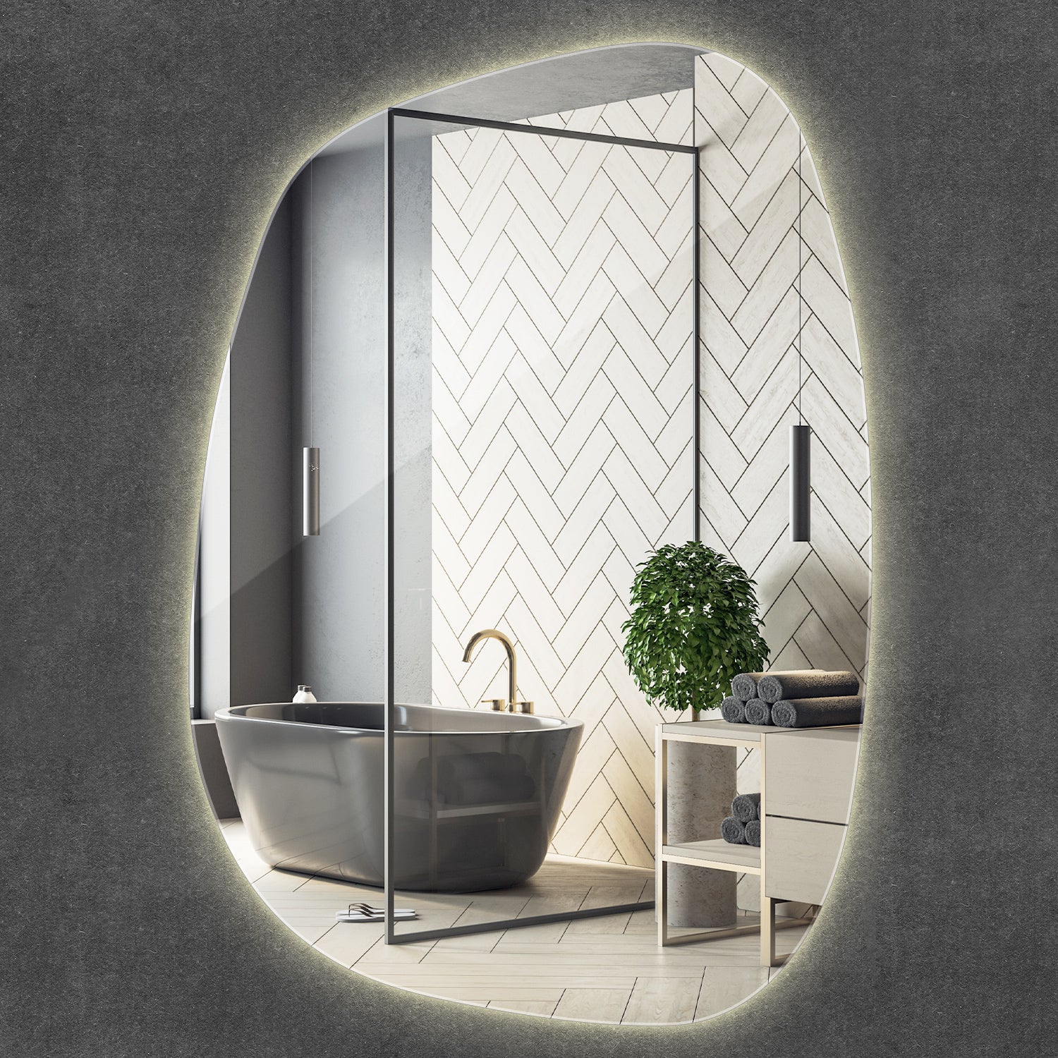 Miroir LED organique asymétrique lumineux pour déco moderne avec ...