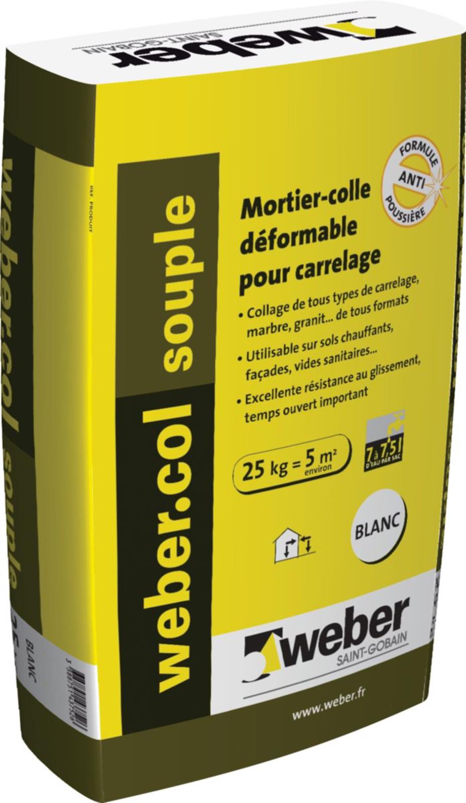 Mortier-colle déformable Webercol souple - blanc - sac de 25 kg ...