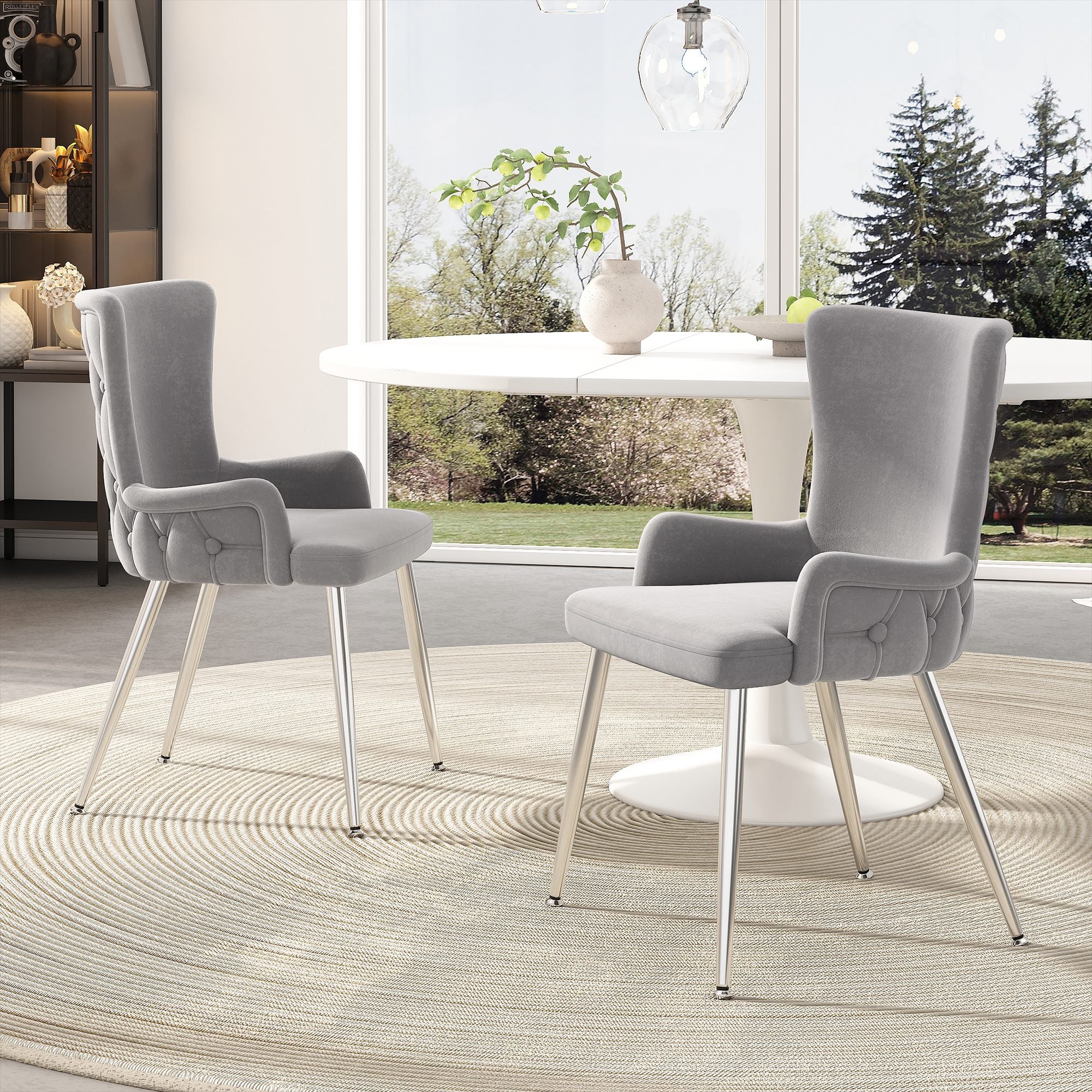 Lot de 2 chaises en velours - pieds en métal argenté - Gris | Leroy Merlin