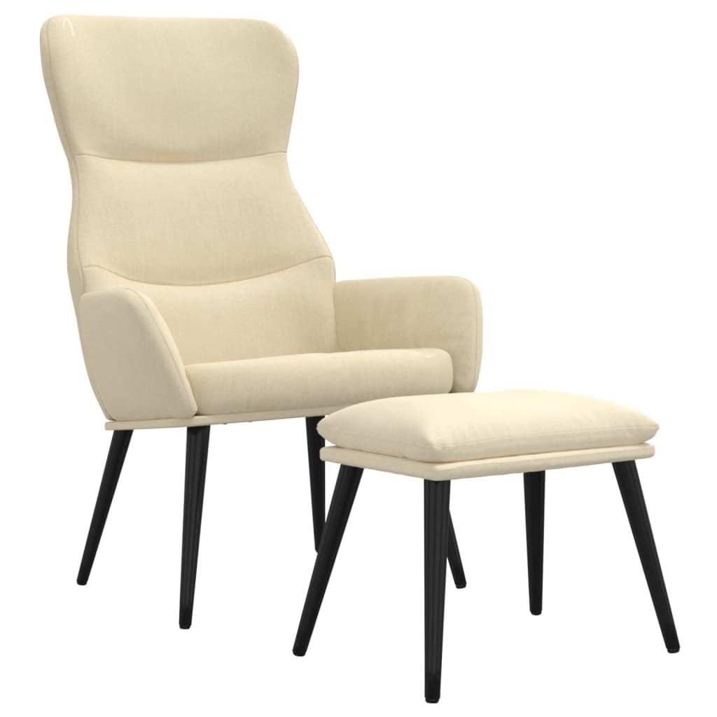 Chaise de salon | Chaise de relaxation avec tabouret Crème Tissu ...