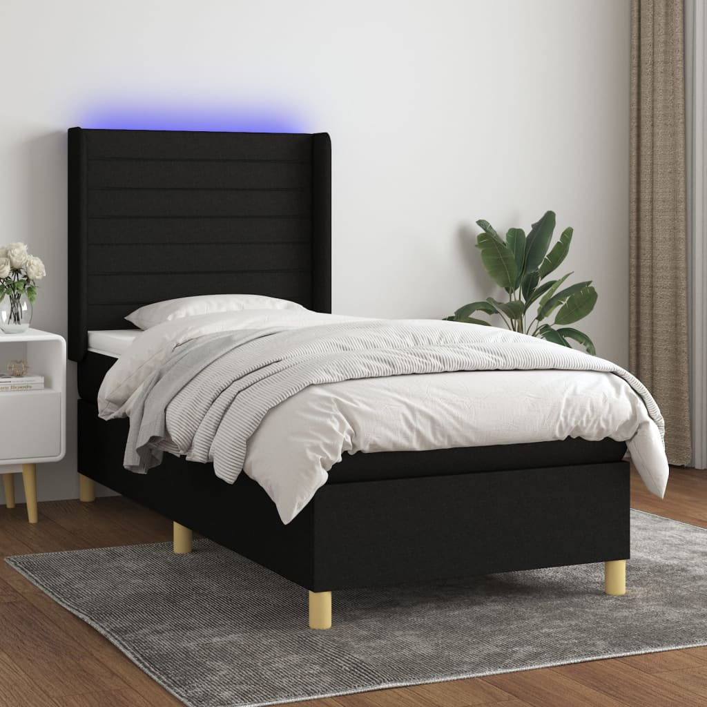 Somier de láminas para cama con colchón y LED Tejido Negro 100x200 cm ...