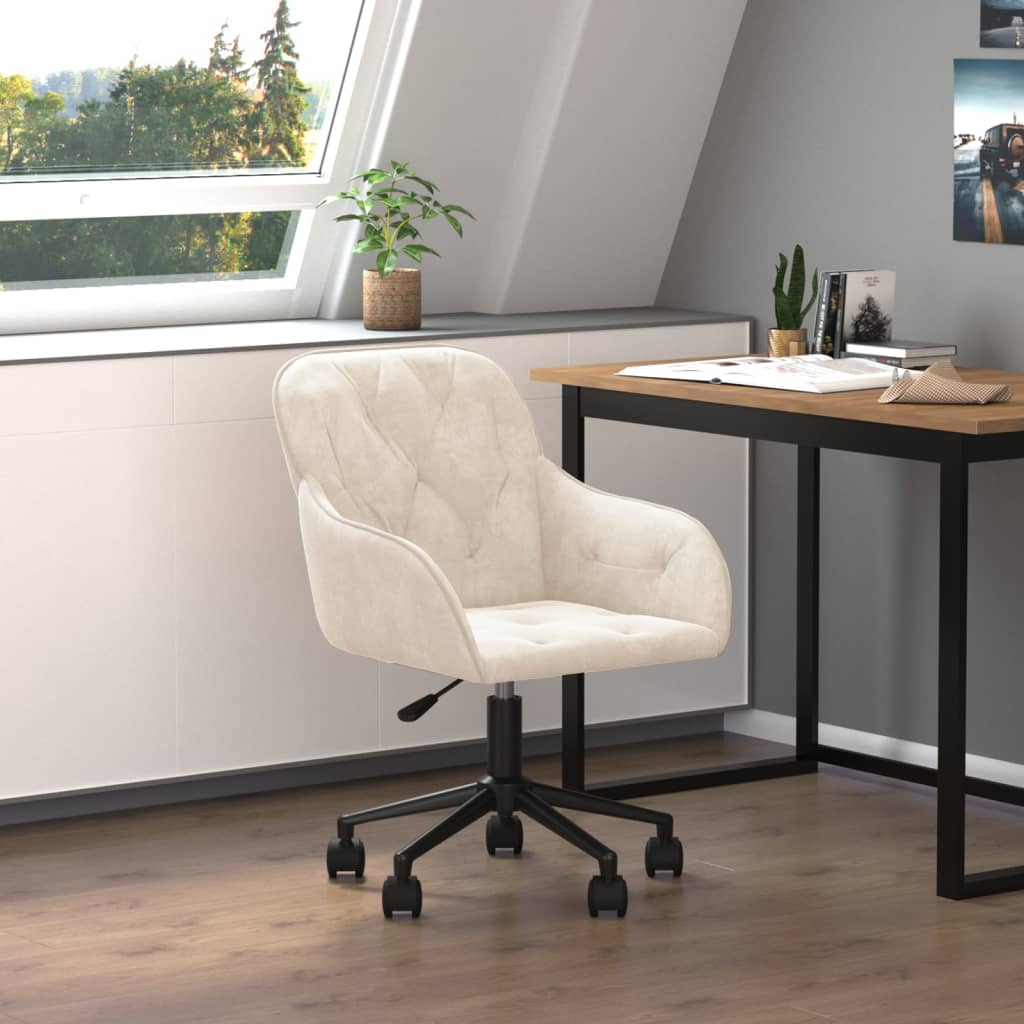 Silla giratoria de oficina de terciopelo color crema | Leroy Merlin