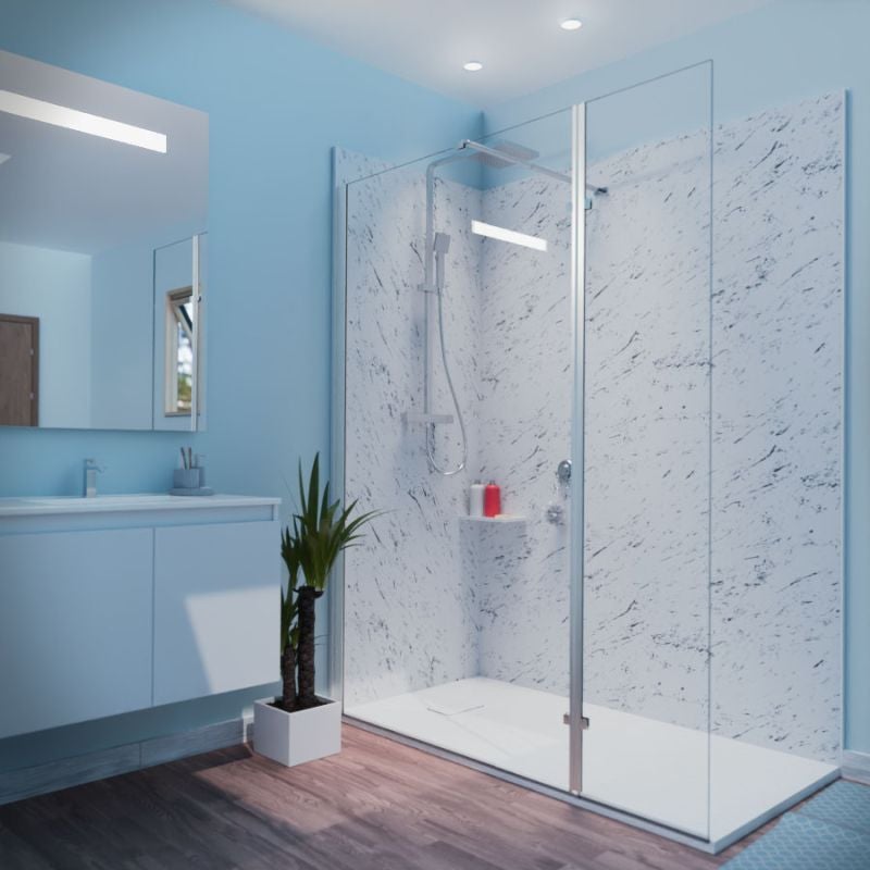 Paroi de douche italienne 110+40 x 200cm CALYPSO verre 8 mm avec volet ...