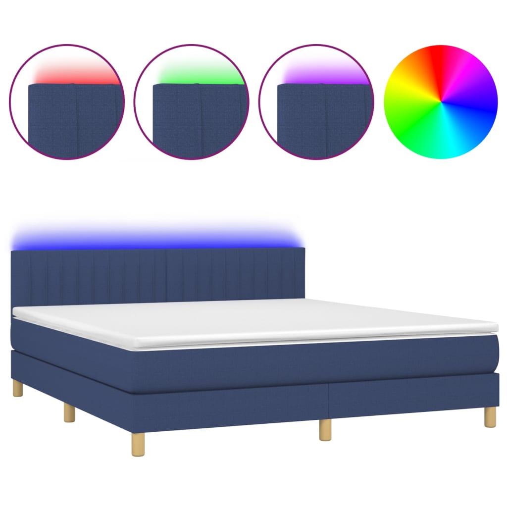 Lit double | Lit adulte | Sommier à lattes de lit avec matelas LED Bleu ...