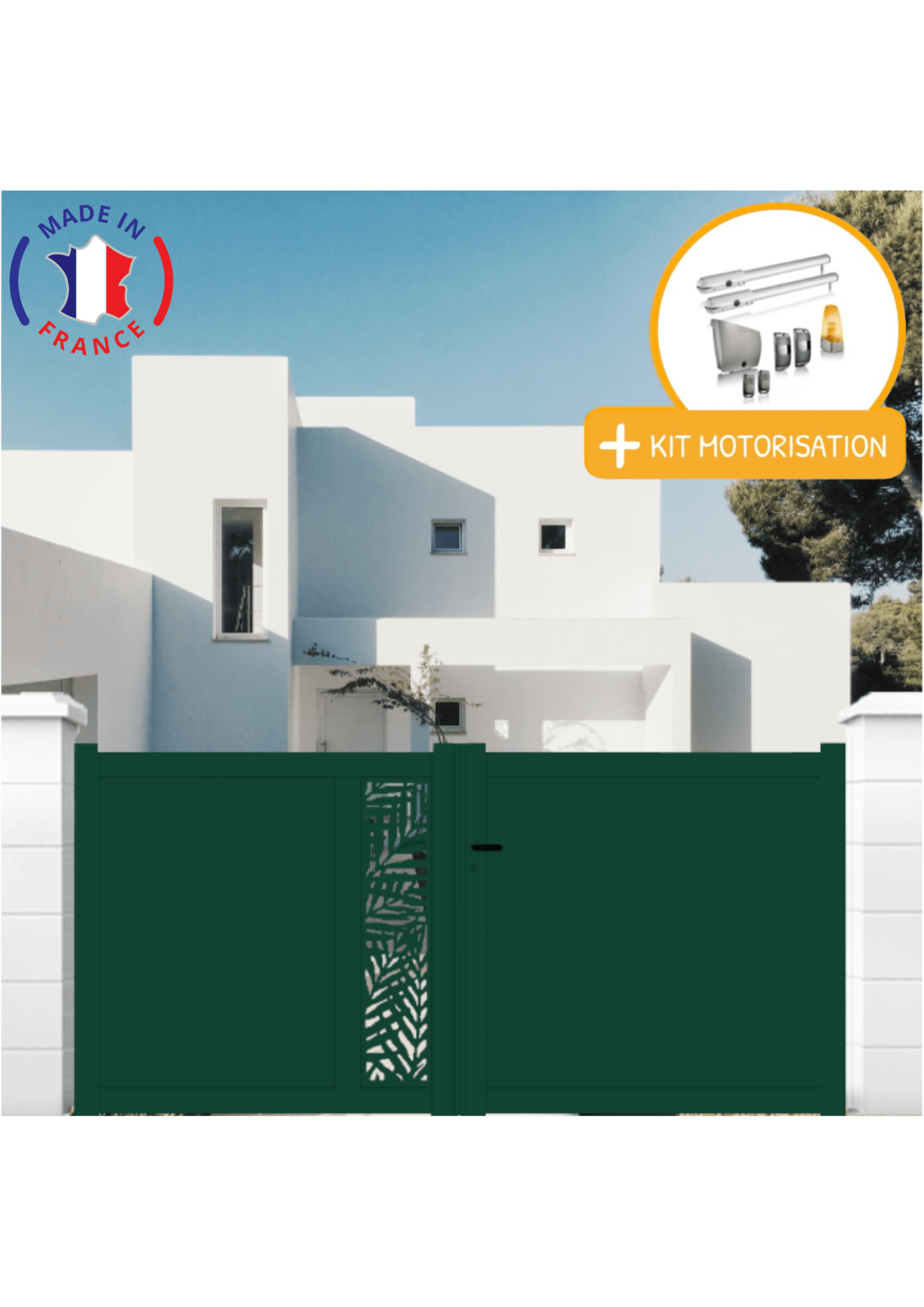 Portail aluminium battant découpe laser en kit + Motorisation dimensions L.3000 (entre piliers ...