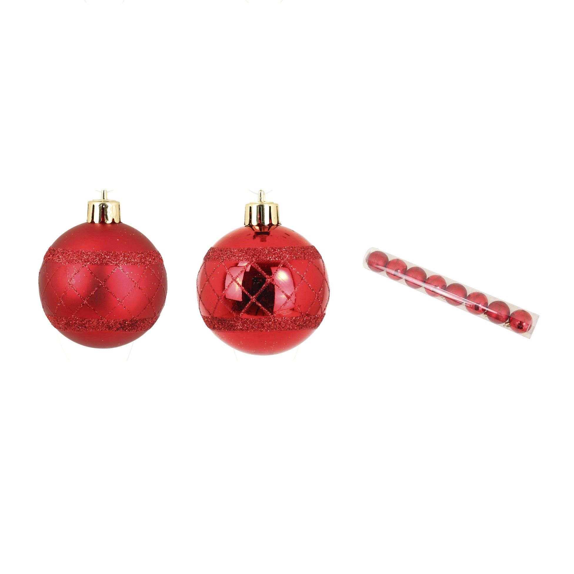 Set de 8 boules decor carreaux de noel rouge | Leroy Merlin
