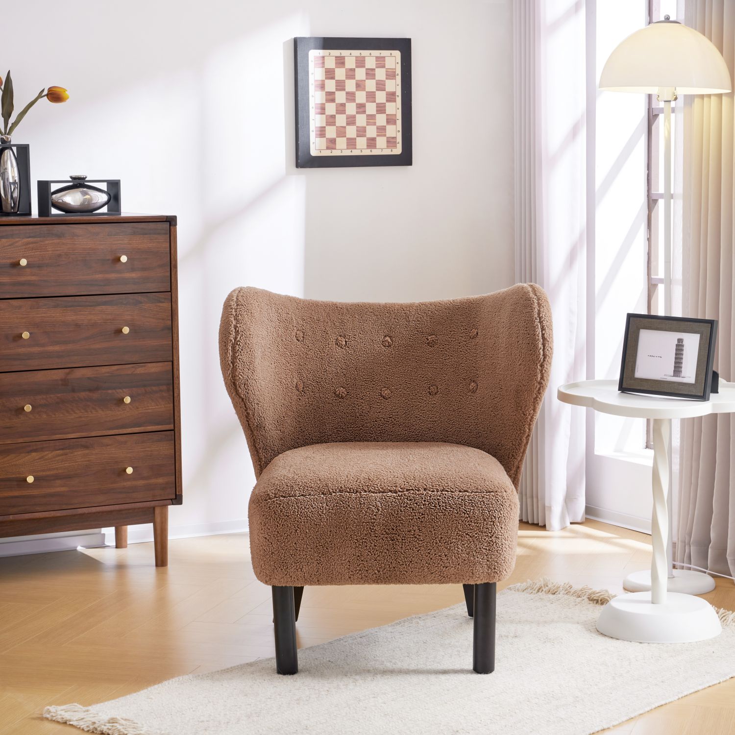 Style moderne, dossier haut, pieds en bois, chaise en laine d'agneau ...