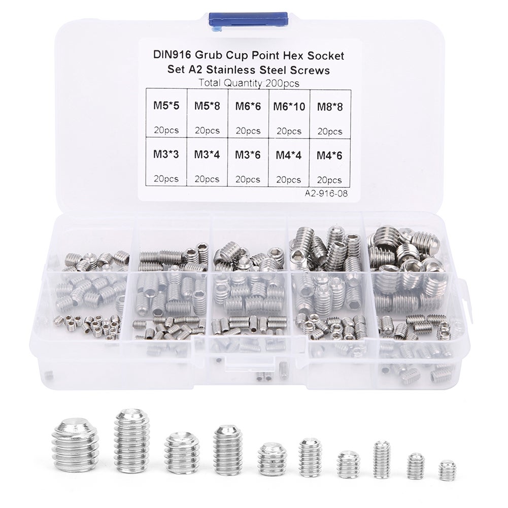 200 tornillos prisioneros de cabeza hexagonal con punta de copa de acero inoxidable para ...