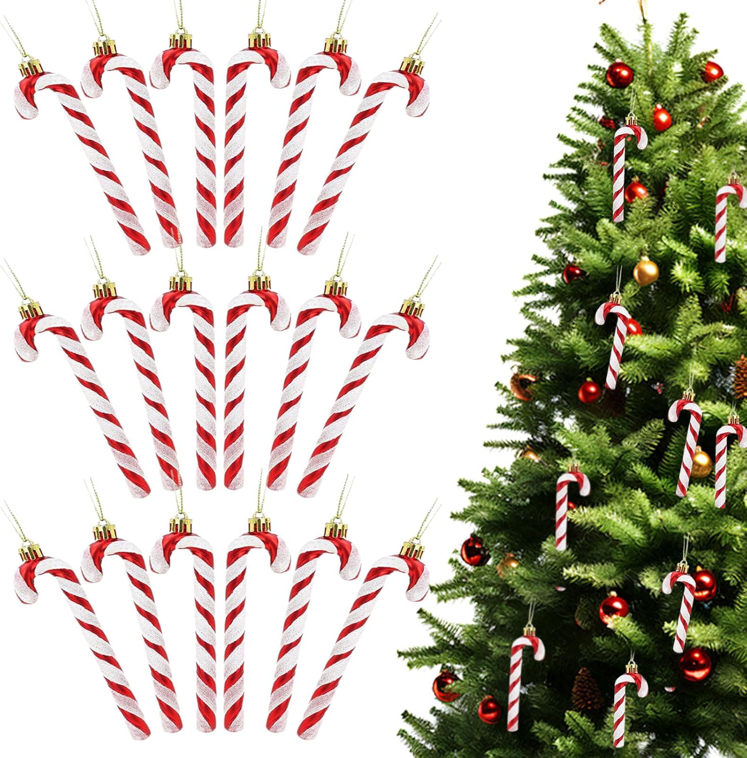 18 Pièces Cannes De Bonbons De Noël Scintillant Décorations De Sapin