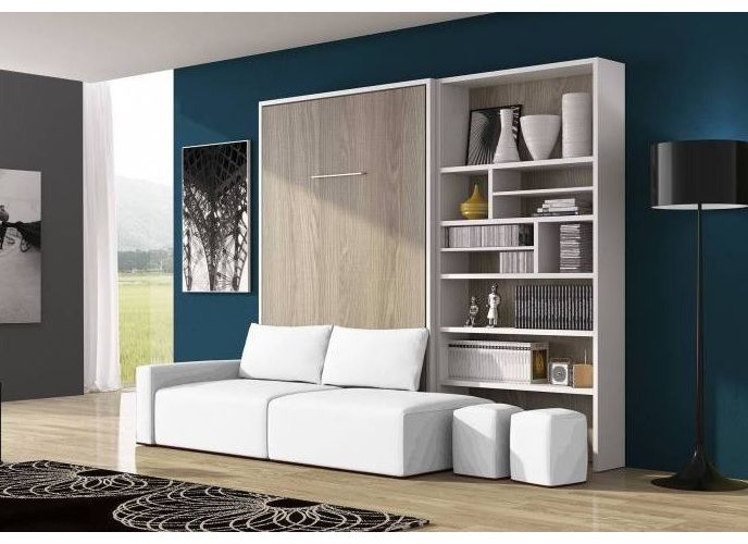 Lit escamotable 80x180 avec canapé et bibliothèque Moba-1 matelas ...