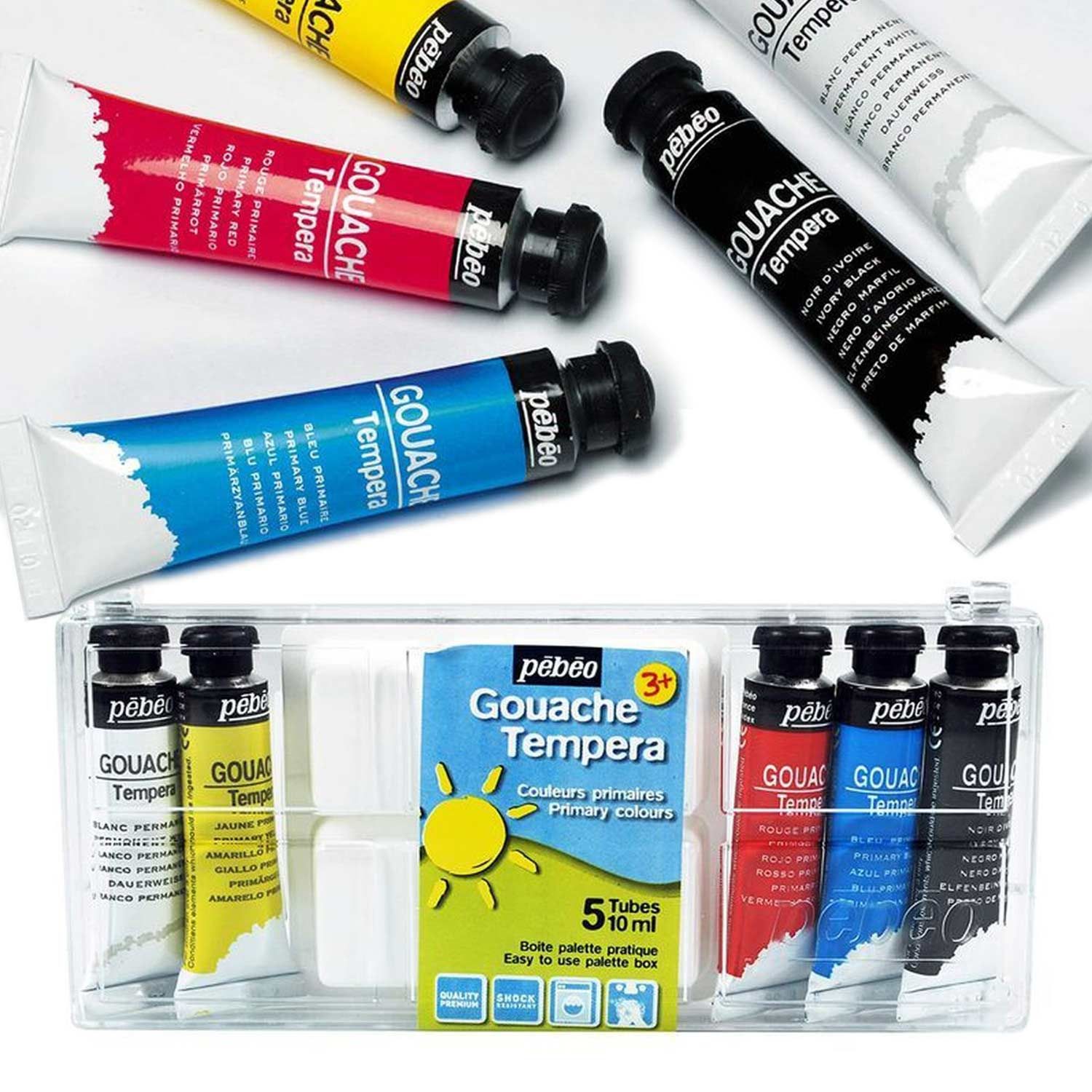 2 boîtes de 5 tubes de peinture gouache + palette - 5 x 10 ml - Pébéo ...