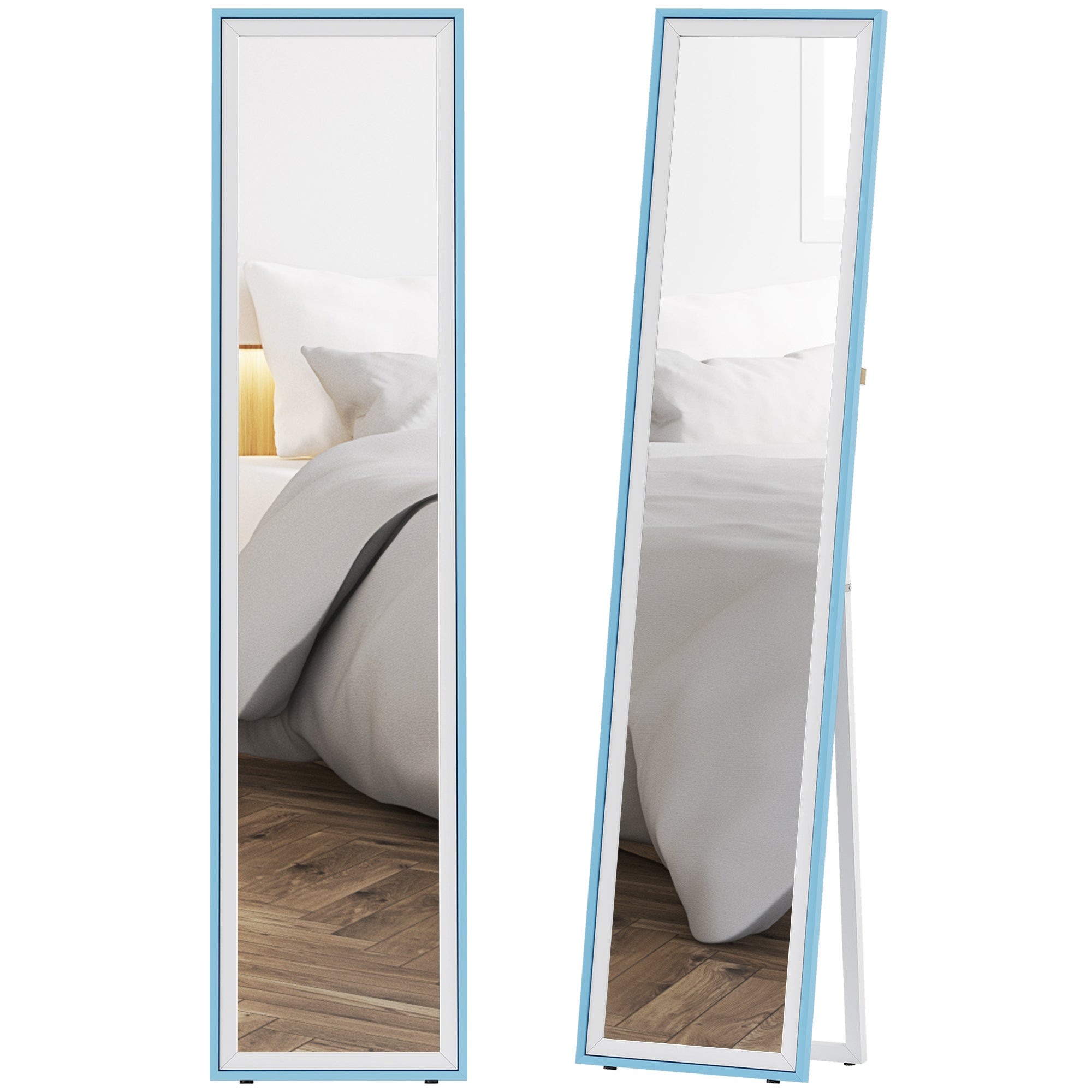Miroir sur pied HOMCOM en MDF et verre trempé, blanc et bleu, 37 x 4 x ...