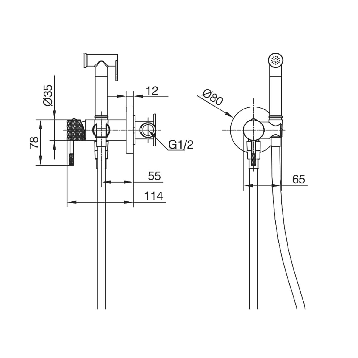 Kit Douchette hygiénique à encastrer pour WC ou bidet noir métal ...