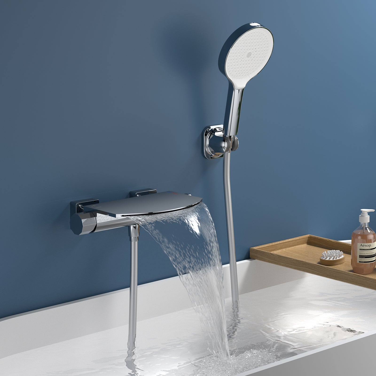 Mitigeur de Baignoire Cascade Extra-Large en Laiton avec Douchette 3+1 ...