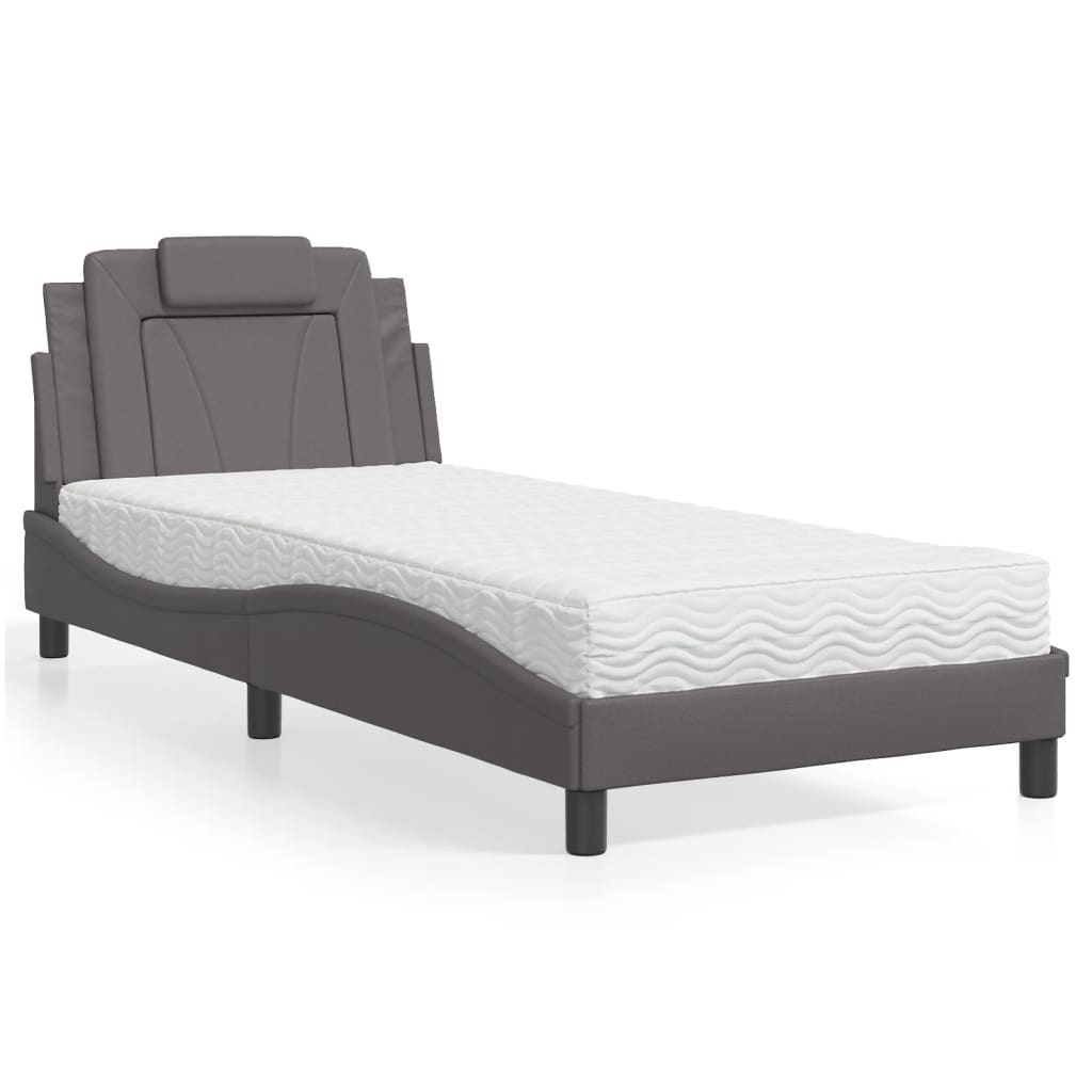 Lit Viana avec matelas gris 90x200 cm similicuir | Leroy Merlin