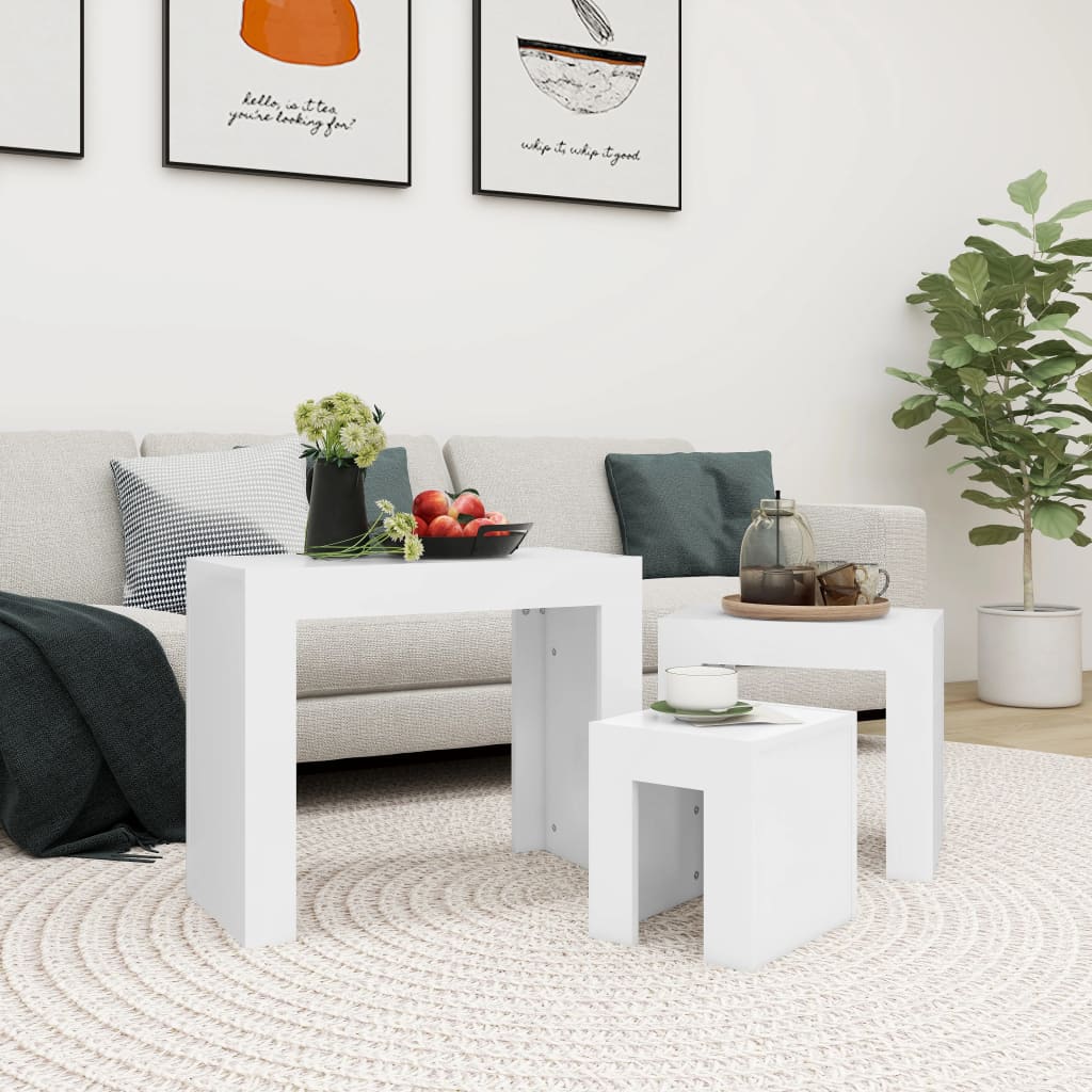 Tables basses gigognes 3 pcs Blanc Bois d’ingénierie | Leroy Merlin